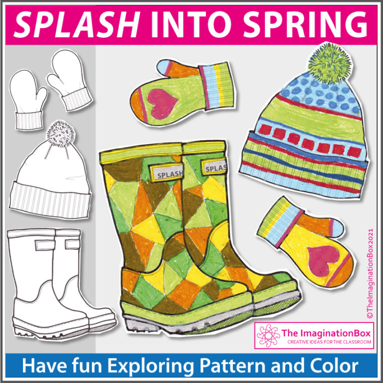 Spring Coloring Pages, Rain Boots, Umbrella, Hat and Mittens Art ...