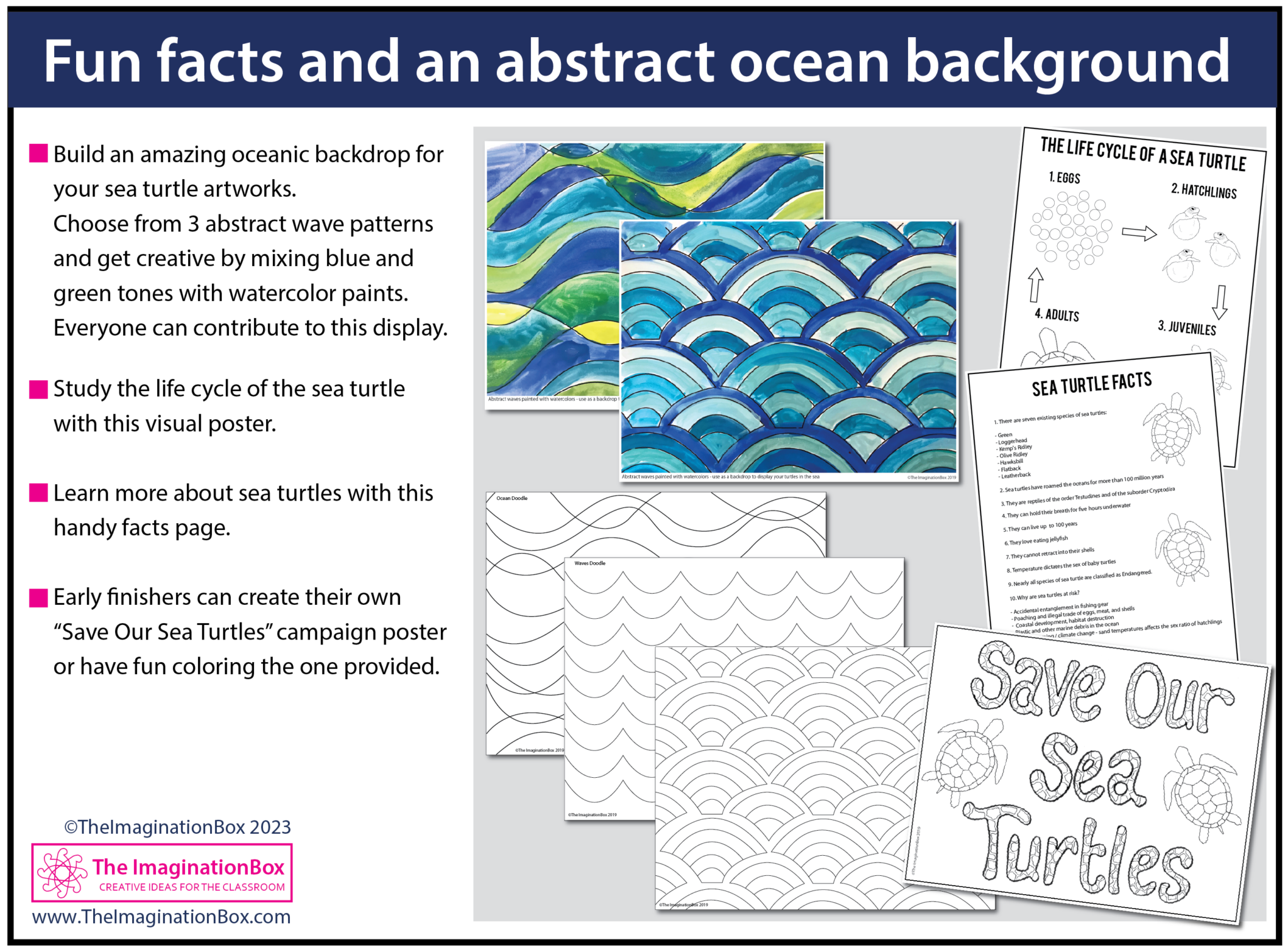 Earth Day Coloring Pages, Sea Turtles Art Activity - The Imagination Box